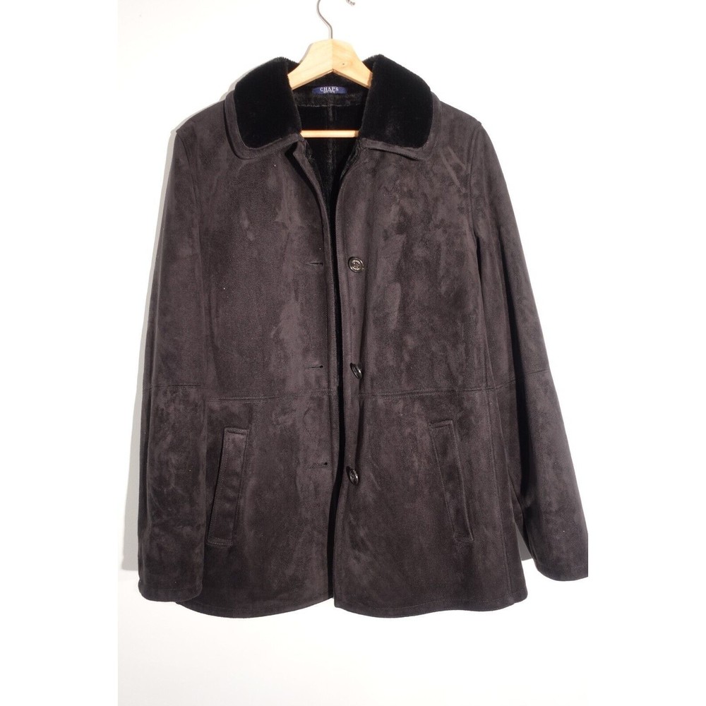 Women's Chaps Faux Fur Suede Black Jacket Button Up A… - Gem